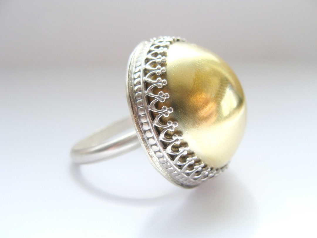 High Dome Ring Silver and Brass Dome Ring Statement Ring Sterling ...