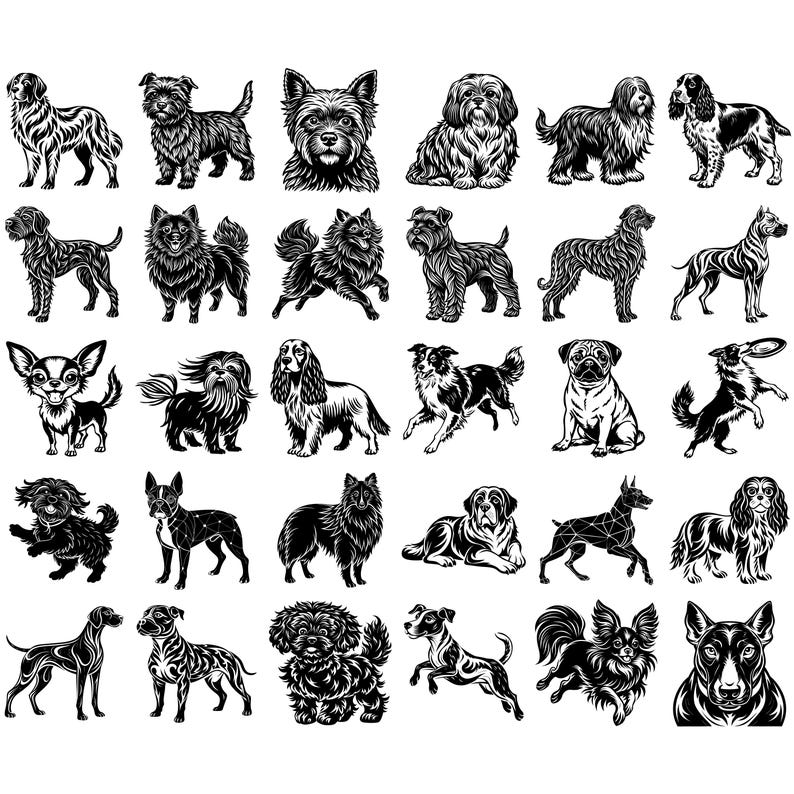 60 Dog Breeds SVG Bundle: Peeking Dog, Silhouettes, Line Art ...