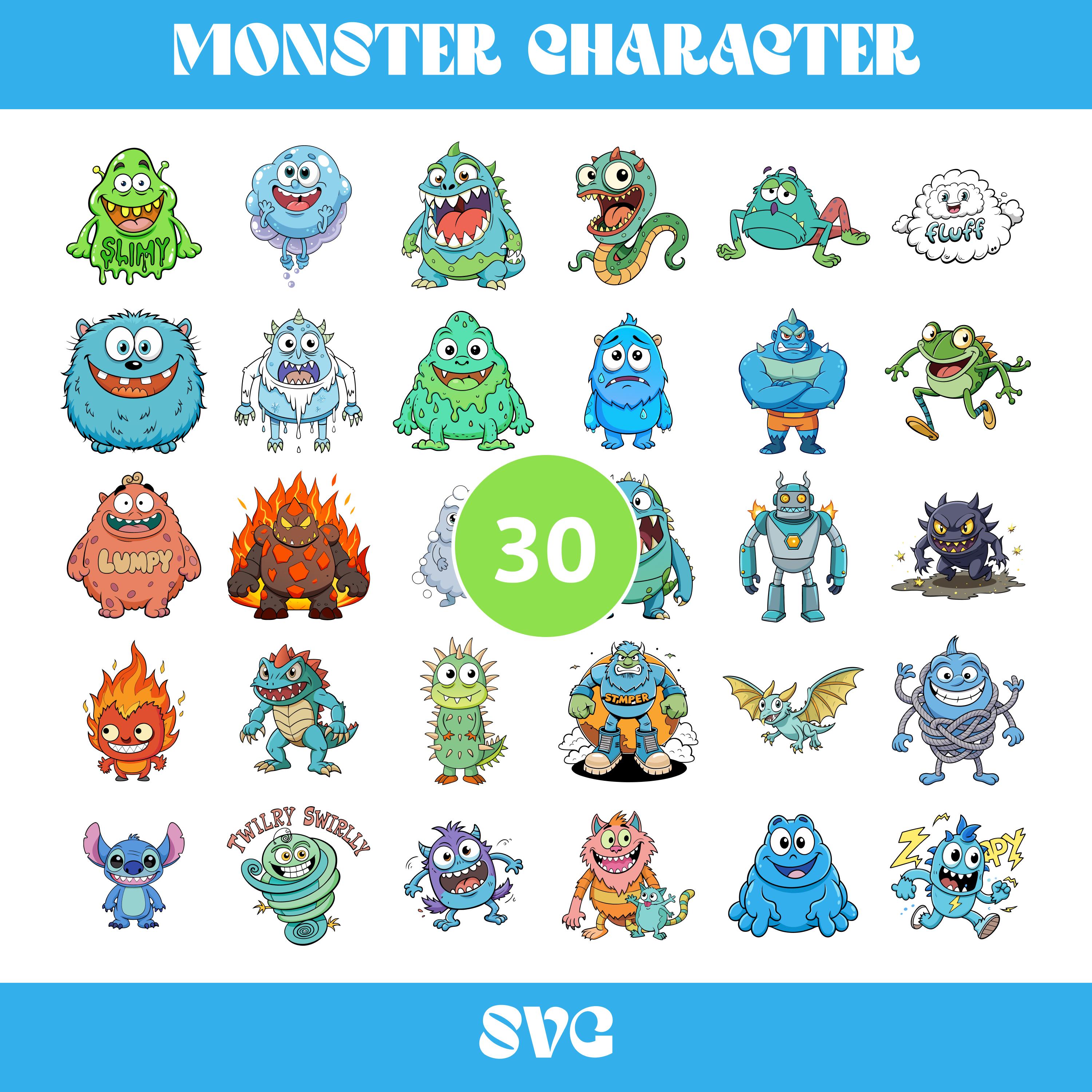 30 Monster Character SVG Collection | Retro Cartoon Monster Maker Kit ...