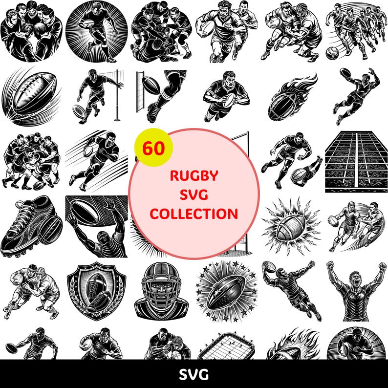 60 Sport Rugby SVG Collection Rugby SVG Bundle, Rugby Ball SVG, Rugby ...