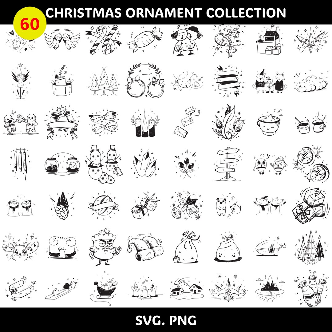 Christmas Doodles SVG Bundle | Hand Drawn Holiday & Winter Line Art ...