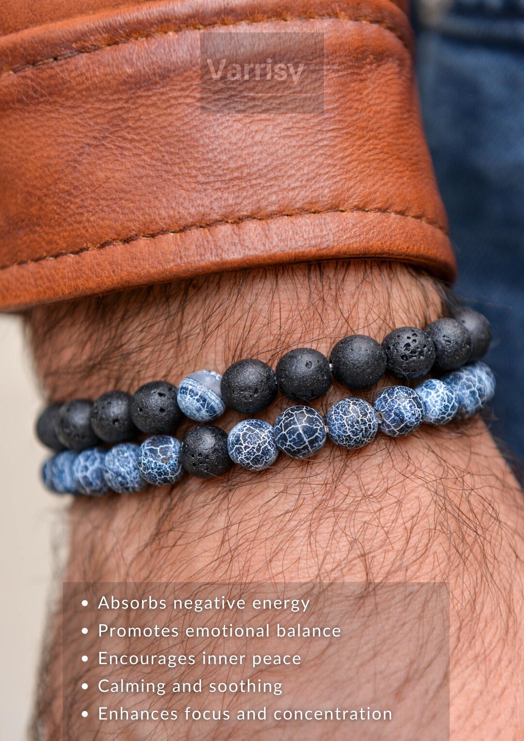 Mens Lava Stone Bead Bracelet - Matte Black Onyx With Lava Beads ...