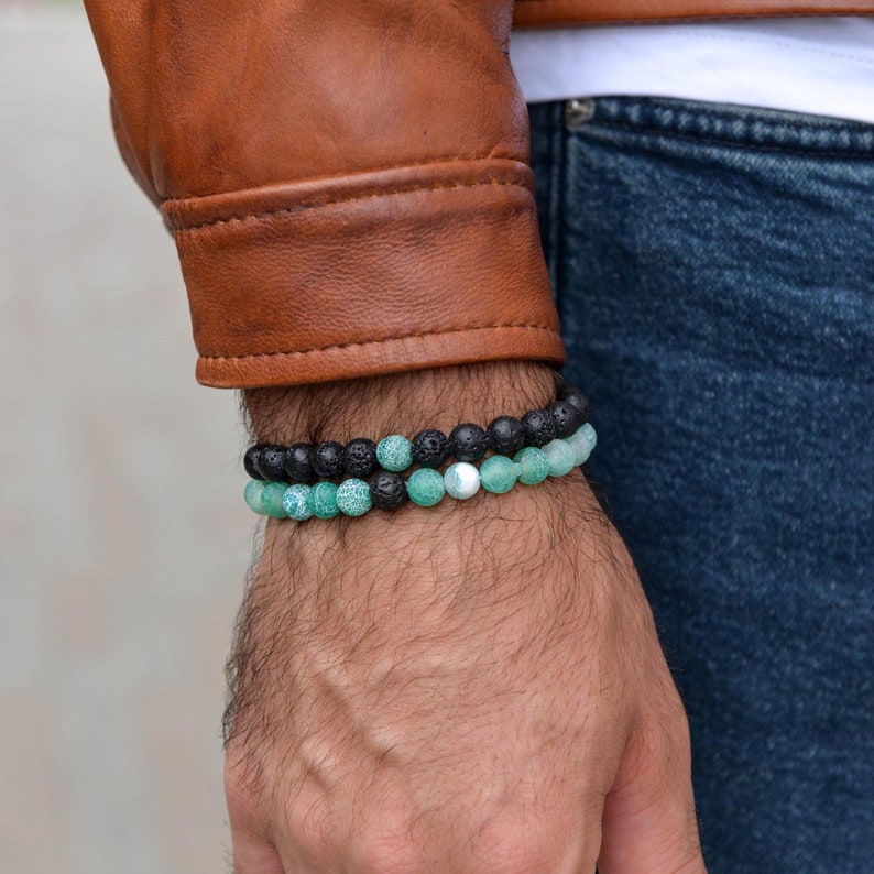 Mens Lava Stone Bead Bracelet Matte Black Onyx With Lava Beads Tiger ...