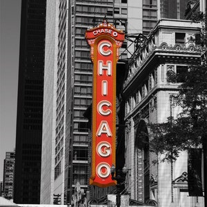 Black and White With Red Chicago Theater Sign Photography Chicago City ...
