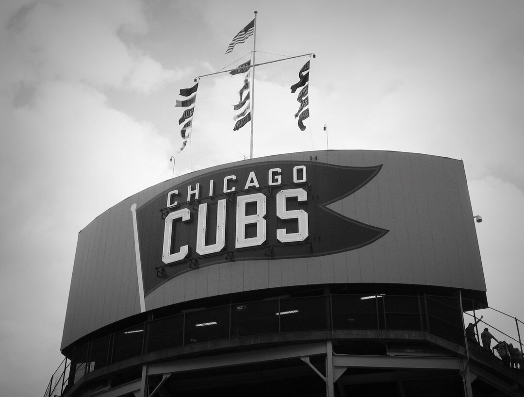 Chicago Cubs Wrigley Field Back of Scoreboard Sign Black and White ...