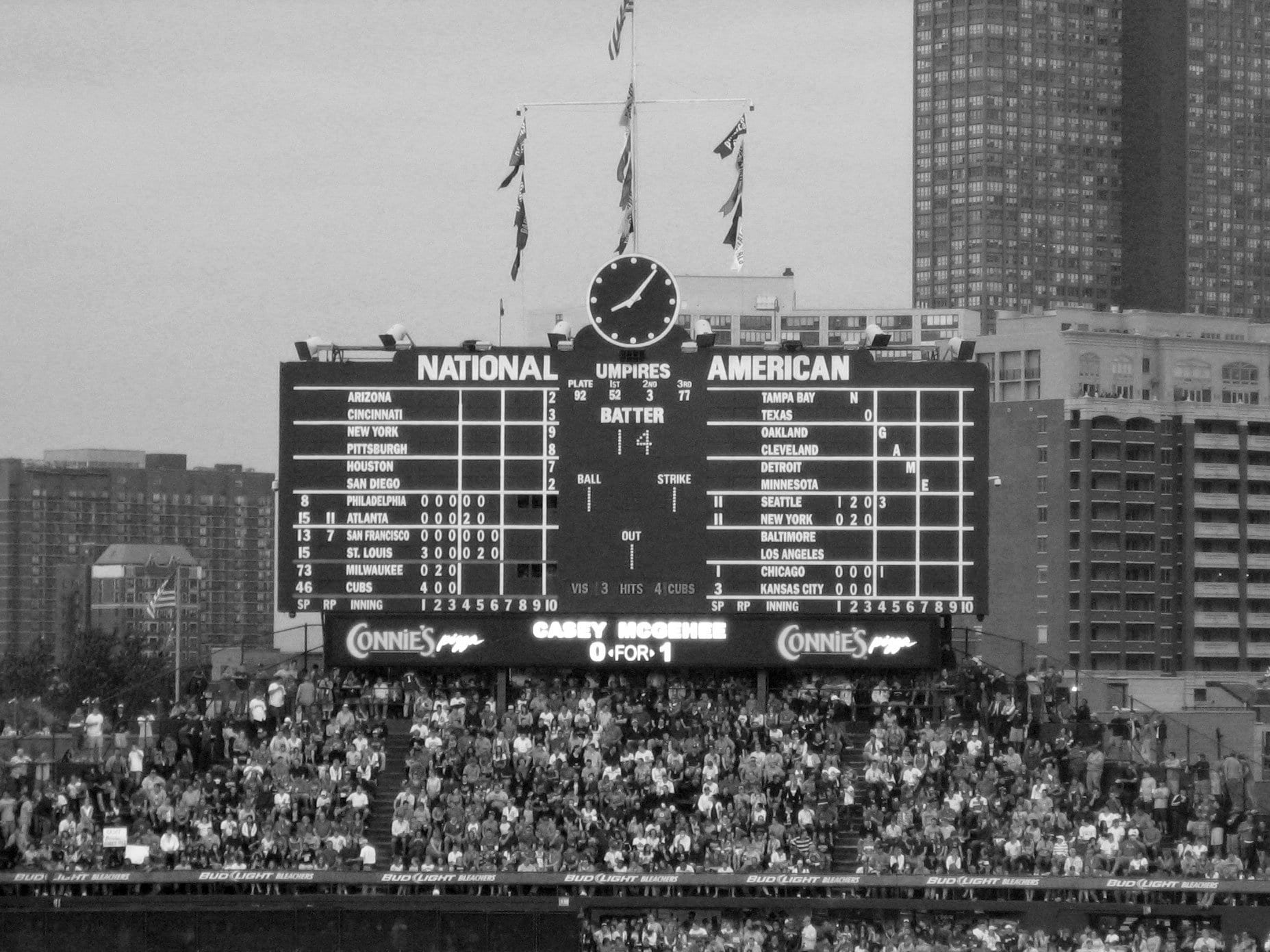 Chicago Cubs Wrigley Field Scoreboard Sign Black and White Photo Home ...