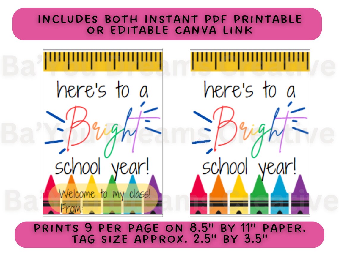 Printable Back to School Gift Tag, First Day of School Gift Tag for ...