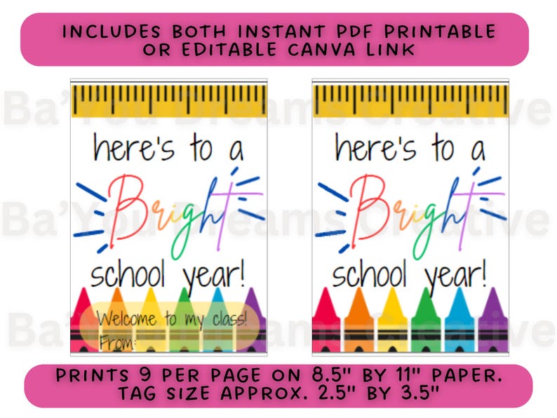 Printable Back to School Gift Tag, First Day of School Gift Tag for ...