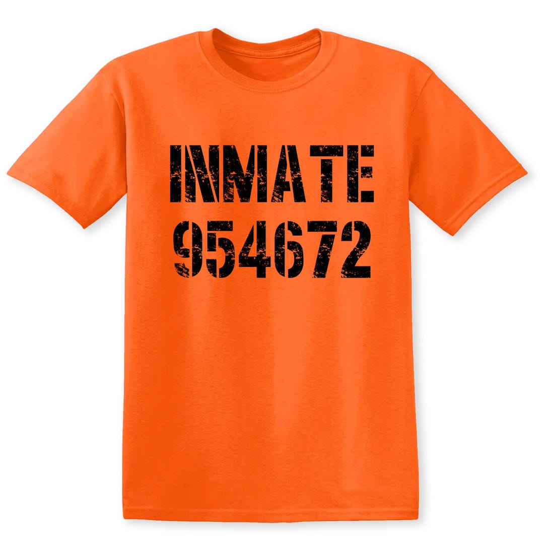 Inmate State Prison Adult Halloween Party Costume Orange Shirt, Funny ...
