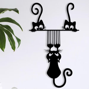 Falling Cat Metal Wall Art: Laser Cut Halloween Decor, Cat Lovers Gift ...