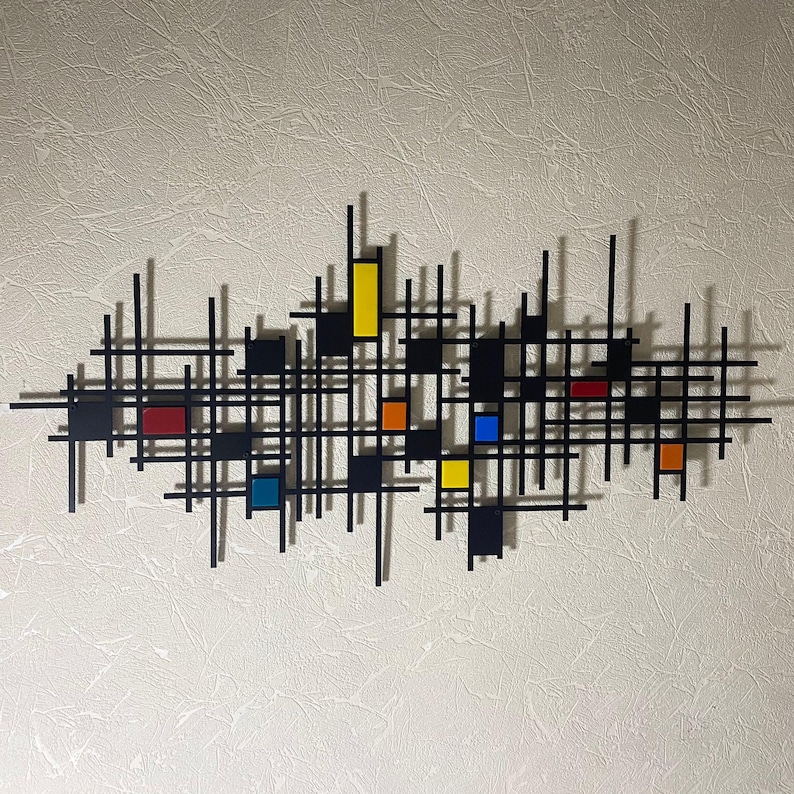 Colorful Metal Wall Art: Geometric Figures & Lines Sculpture, Creative ...