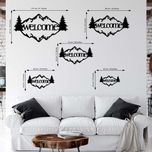 Mountain Welcome Sign, Metal Wall Art, Pine Trees Welcome Porch Signs ...