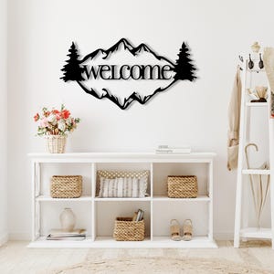 Mountain Welcome Sign, Metal Wall Art, Pine Trees Welcome Porch Signs ...