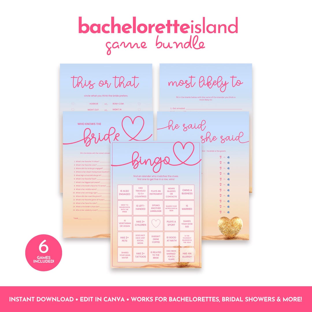 Bachelorette Party Games: Blue Sunset, Editable Templates (digital ...