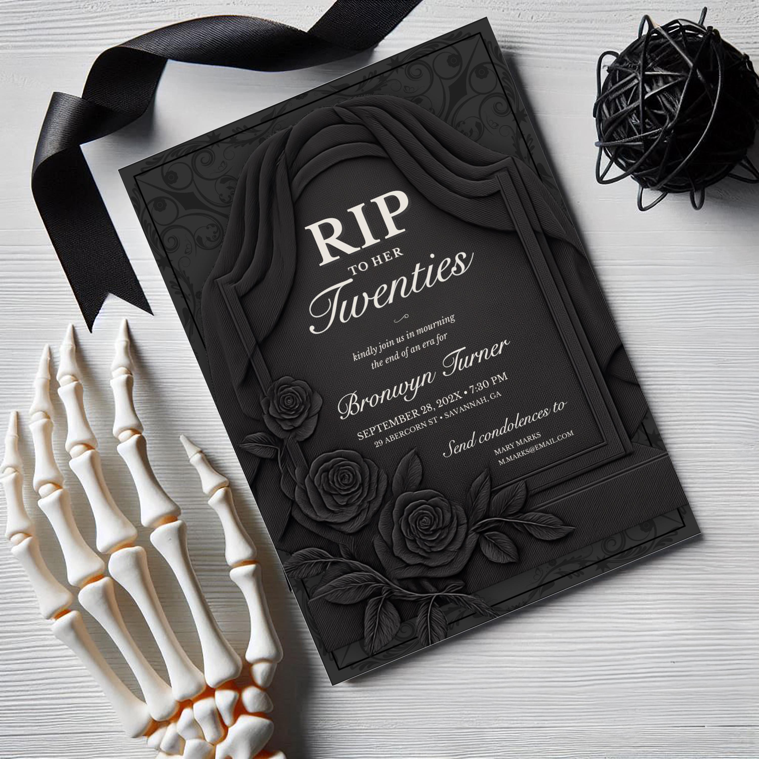 RIP Twenties Birthday Invitation | Glam Gothic Mourning (editable ...