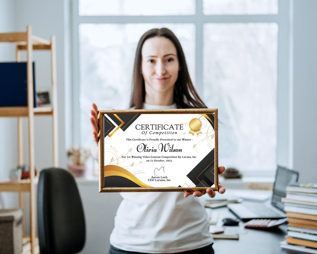 Customizable Modern Certificate of Competition, Gold Blue Elegant Award ...