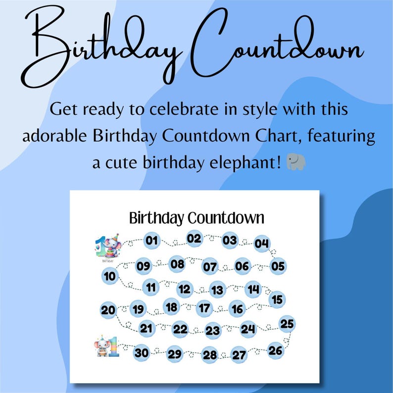 1st Birthday Countdown,kids Party Prep, Birthday Tracker,printable ...