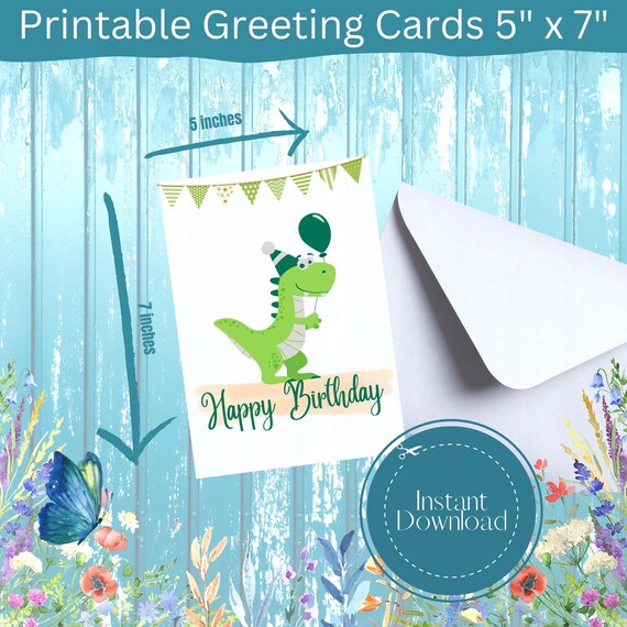 Printable Birthday Card,Birthday Dinosaur Card,Printable Dinosaur Card ...