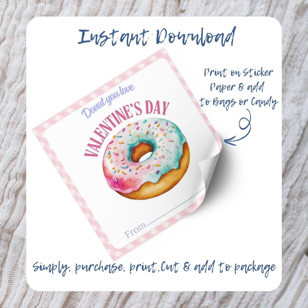Valentine Cards School Tags Donut Treat Stickers Donut You Love Teacher ...