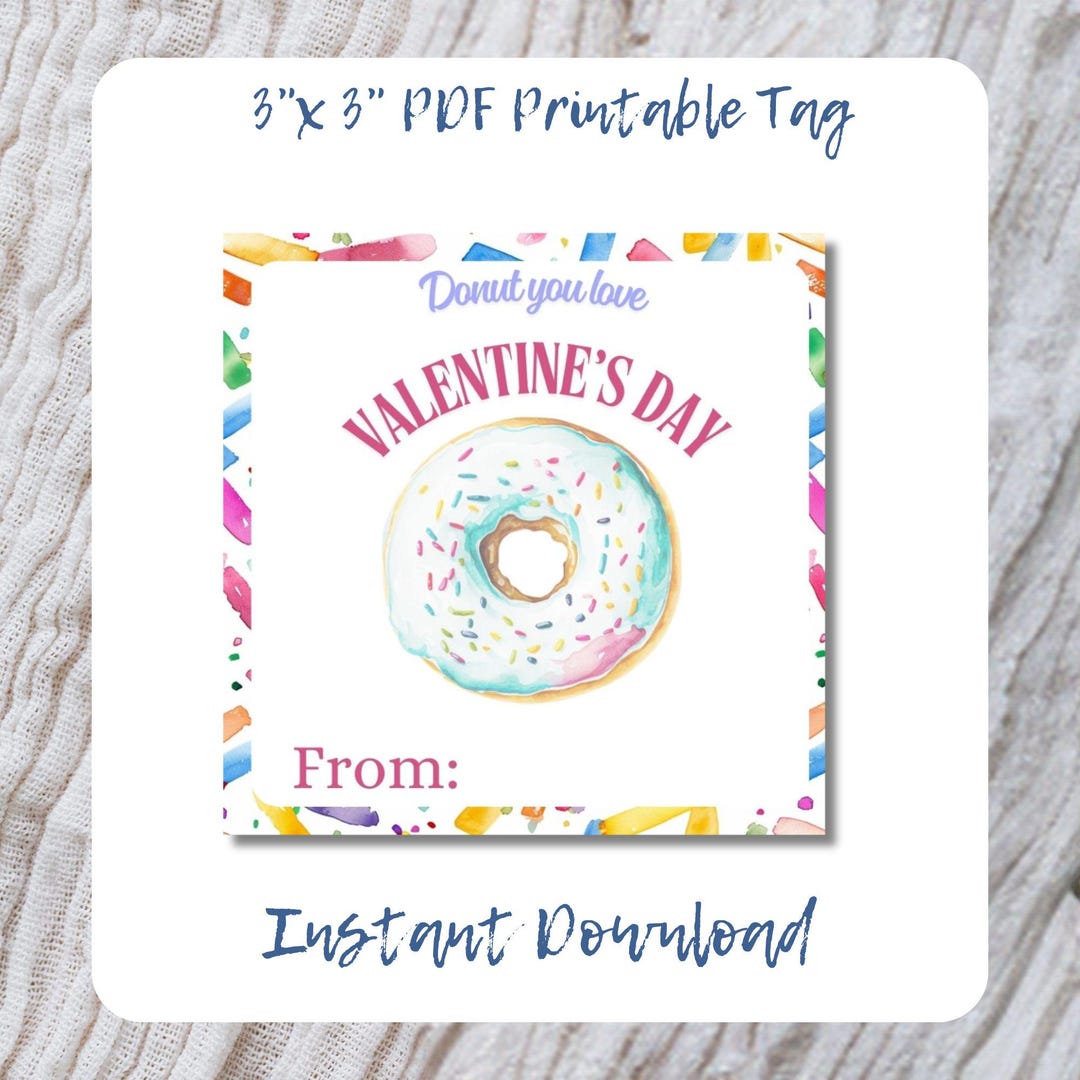 Donut Valentine Card Printable Instant Download Kids Valentine Class ...