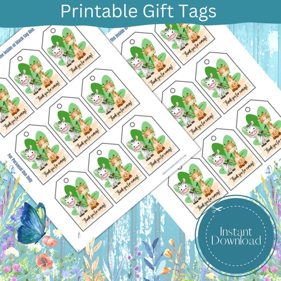 Printable Gift Tags,Animal Gift Tag,Printable Treat Bag Tags,Wild One ...