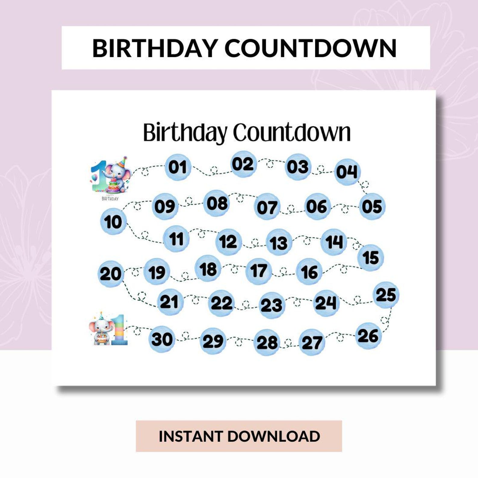 1st Birthday Countdown,kids Party Prep, Birthday Tracker,printable ...