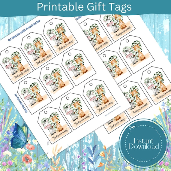 Printable Gift Tags,Animal Gift Tag,Printable Treat Bag Tags,Wild One ...