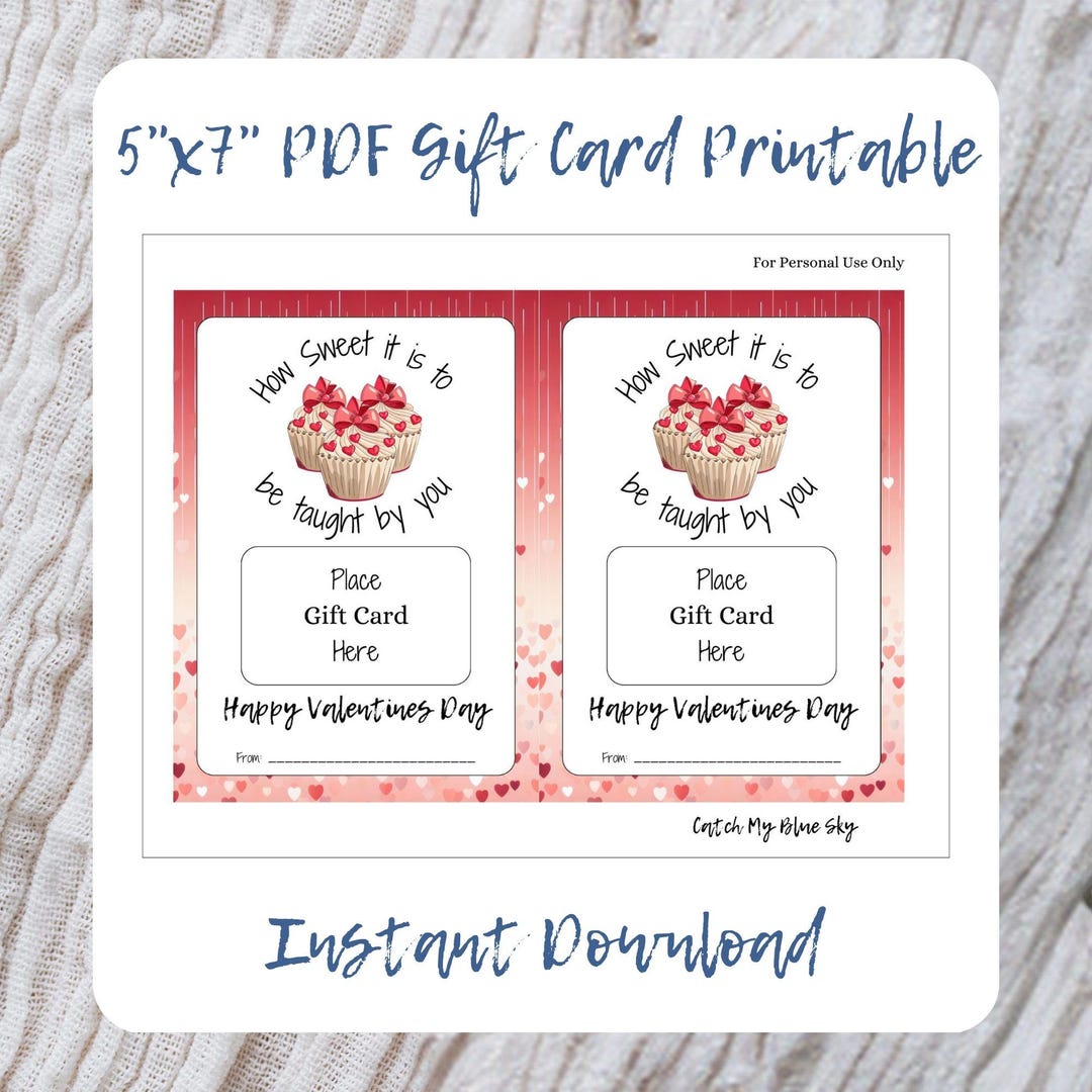 Teacher Appreciation Printable Gift Card Holder Valentines Day Cupcake ...