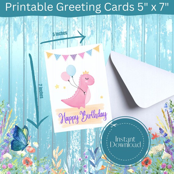 Printable Birthday Card,Birthday Dinosaur Card,Instant Download Card ...