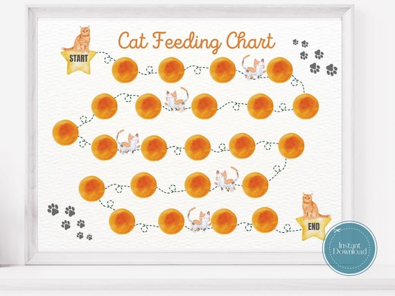 Cat printable chart, Cat Feeding Chart, Cat Feeding Checklist, Cat ...