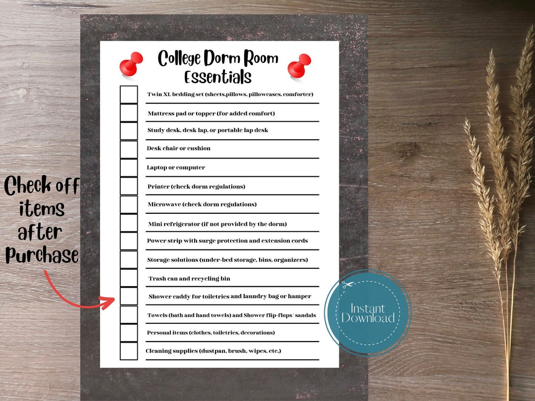 College Dorm Checklist, Dorm Essentials Printable, Printable College ...