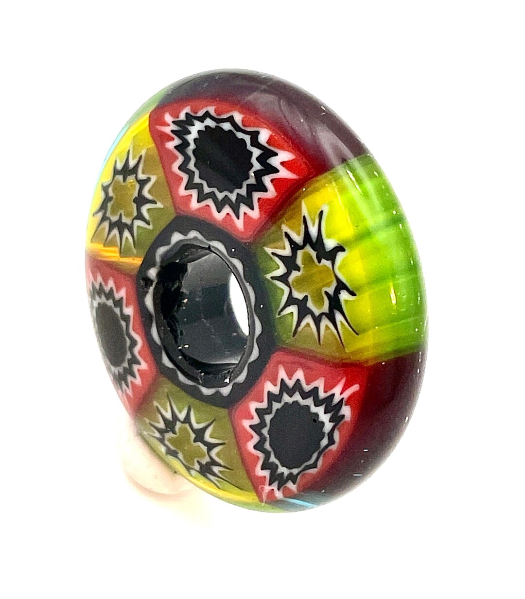 Seymour Compound Cane Disk Chevron Bead, in Orange and Black and Yellow ...