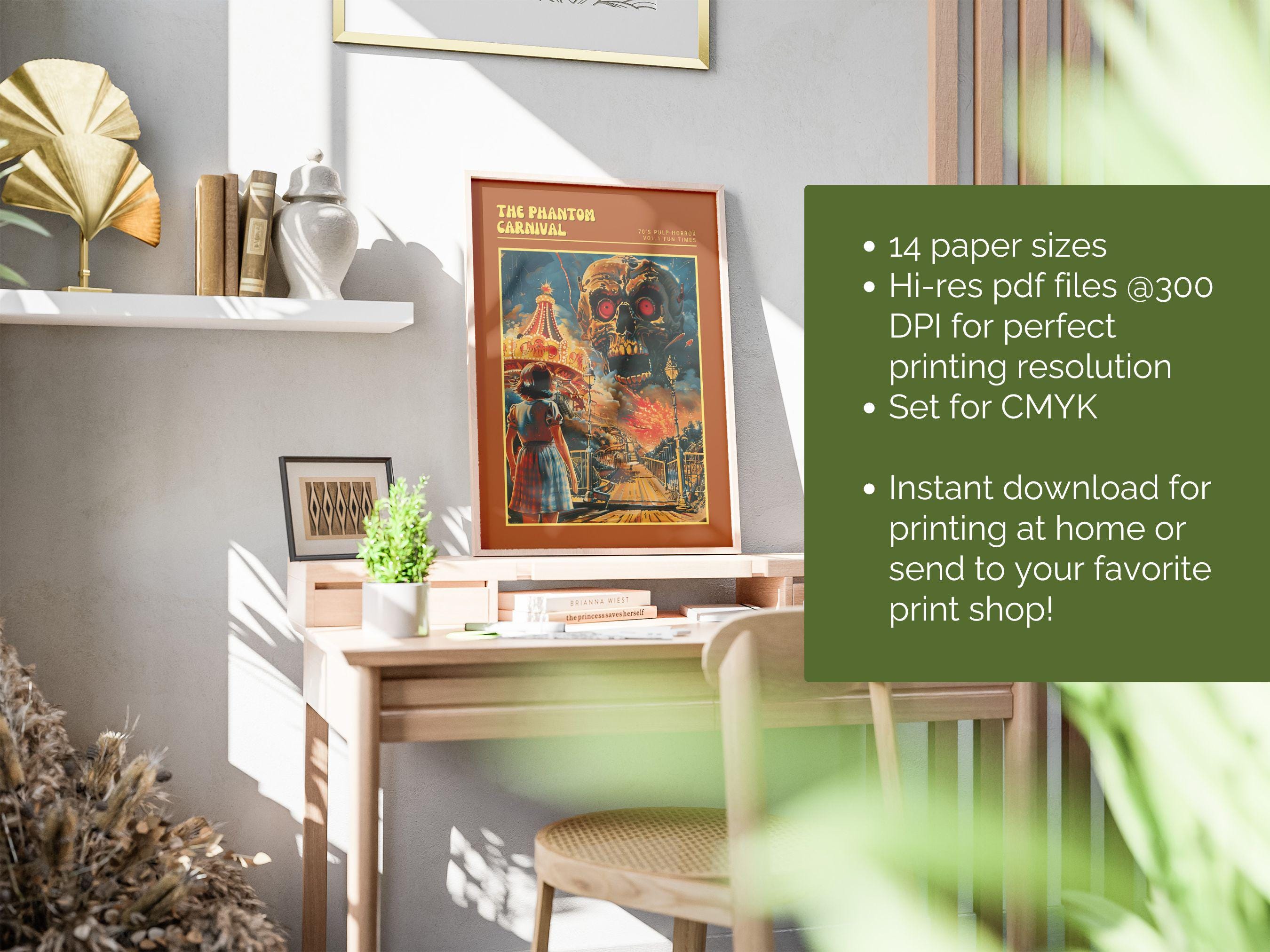 70's Pulp Horror Book Cover Wall Art, Orange Skull Poster Carnival Ride ...