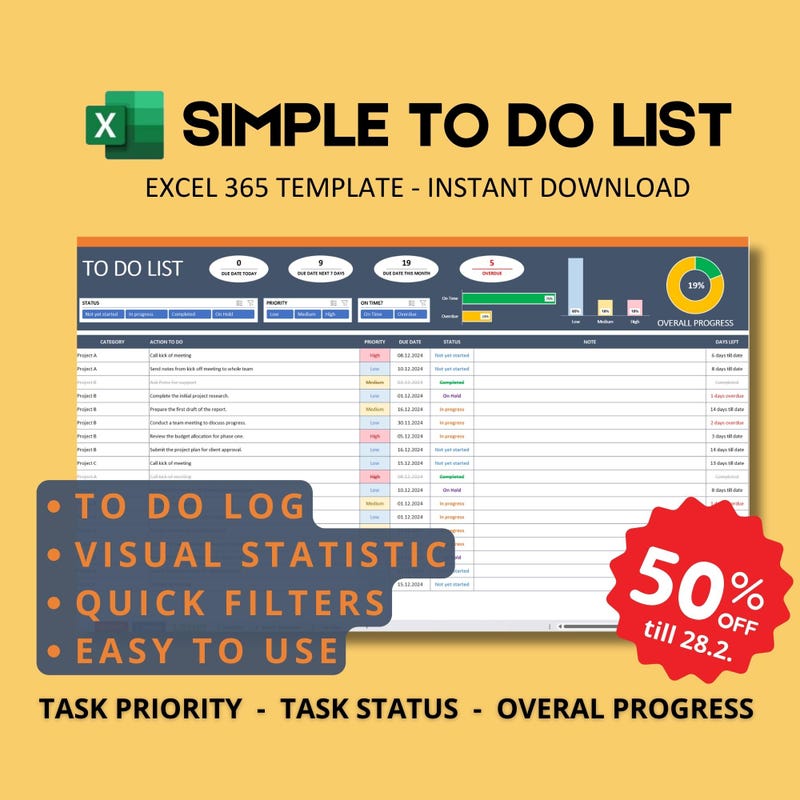 To Do List Excel - Etsy