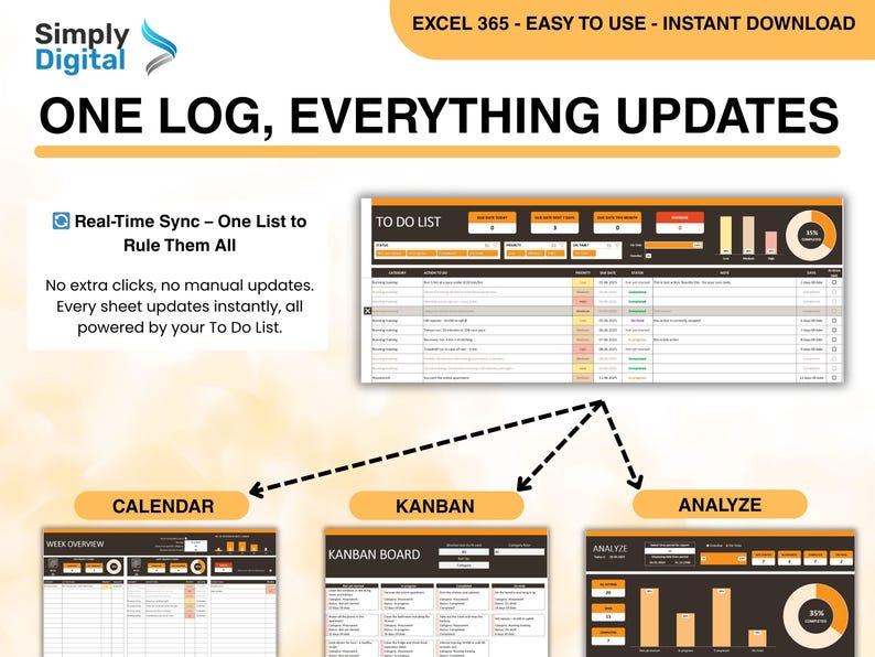 Personal to Do List Excel Template, Includes Task Tracker, Kanban Board ...