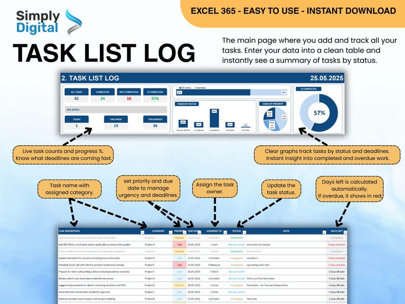Task Tracker Excel Template: Team Project Management and Organization ...