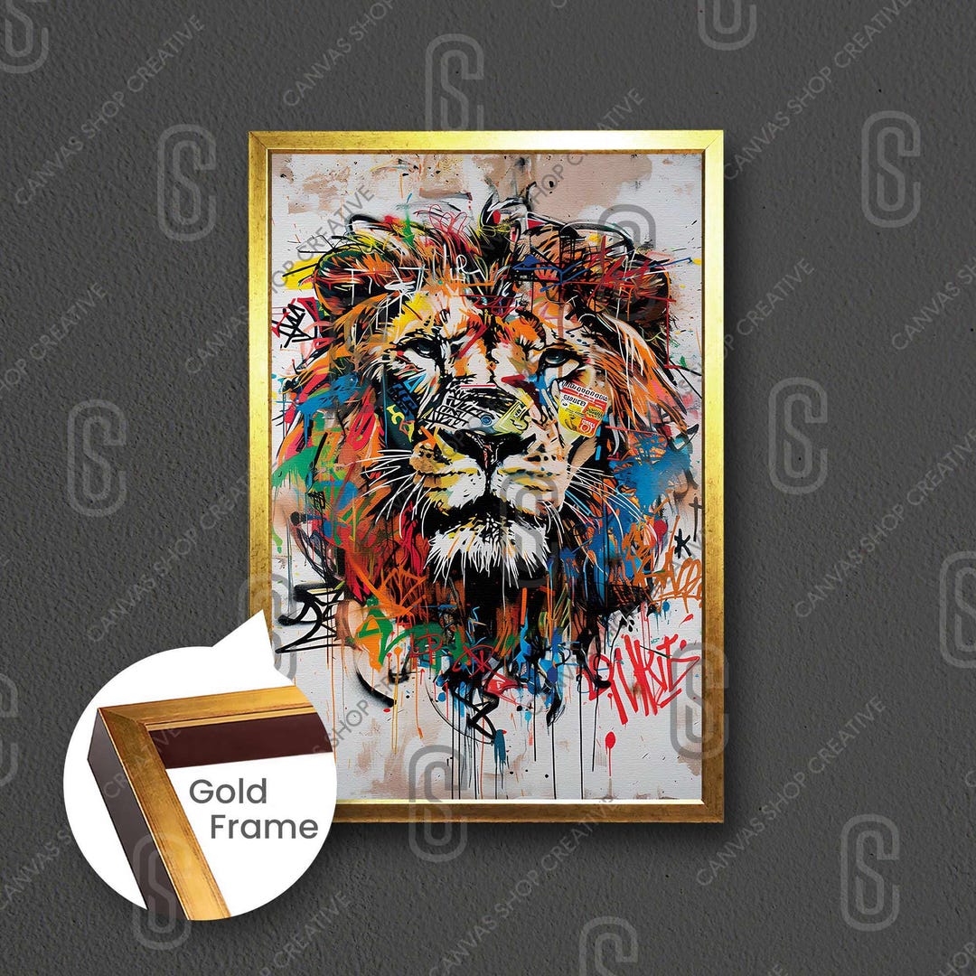 Colorful Lion Head Graffiti Street Wall Art Banksy Canvas Print, Wild ...
