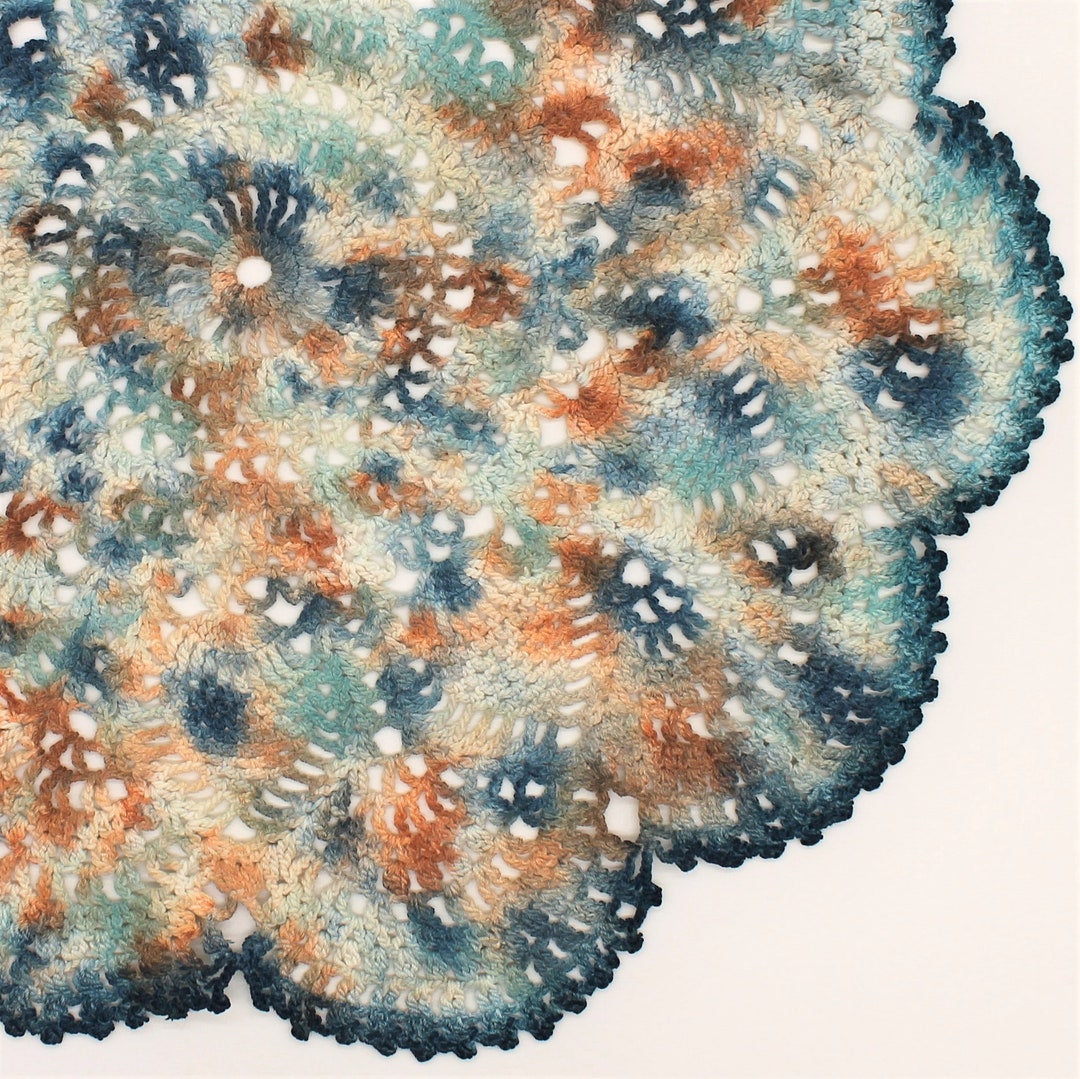 Hand Dyed Doily - Navy Blue Burnt Orange Rust White Aqua Home Decor ...