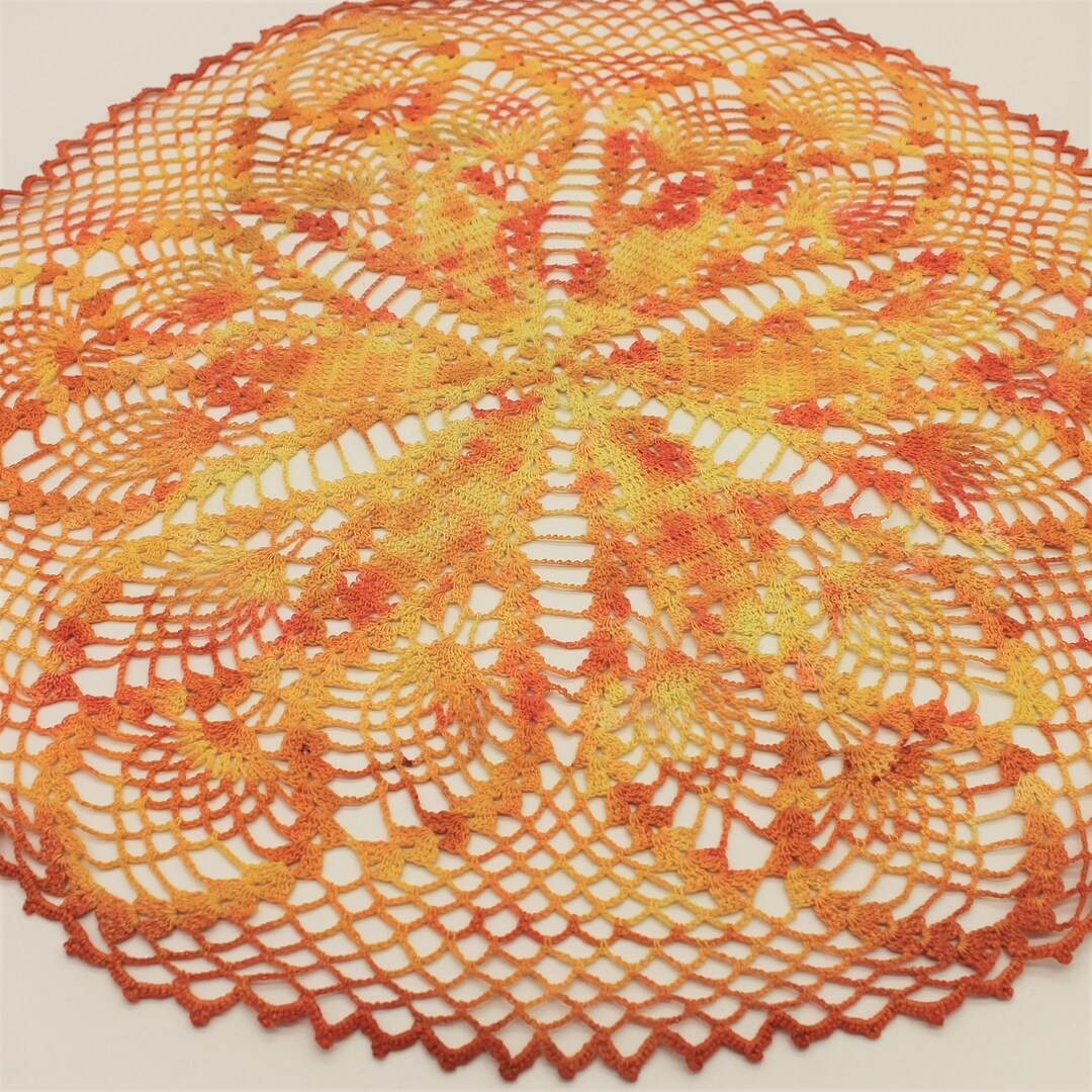 Hand Dyed Doily Orange Yellow Bright Sun Crochet Doilies Spring Summer ...