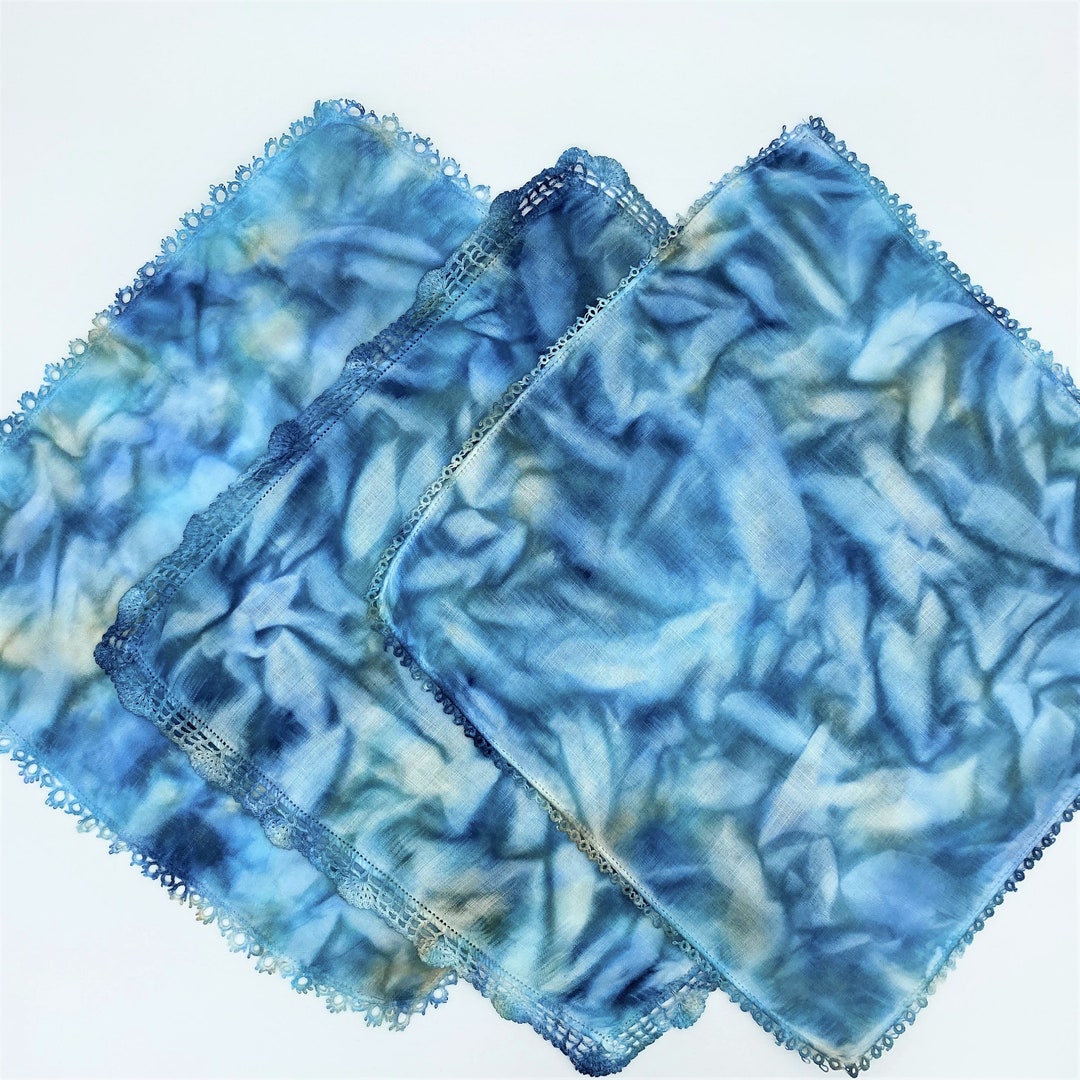 Hand Dyed Handkerchiefs Vintage Cotton Hankies Set of 3 Something Blue ...