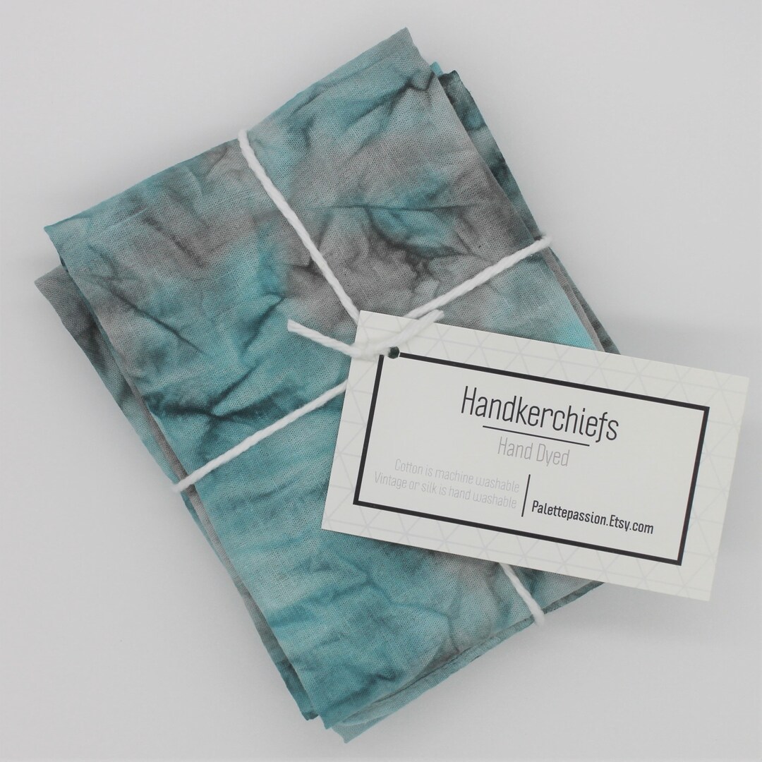 Hand Dyed Handkerchiefs Cotton Hankies Set of 3 Blue Teal Turquoise ...