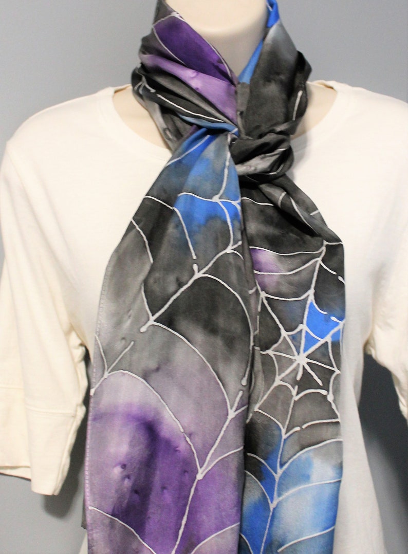 Hand Painted Silk Scarf Handpainted Scarves Cobwebs Spider - Etsy