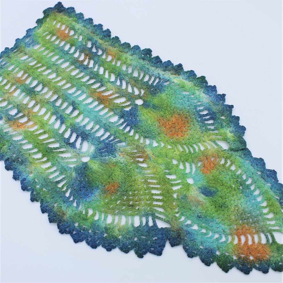 Hand Dyed Crochet Doily: Upcycled Peacock Navy Blue Olive Green Orange ...