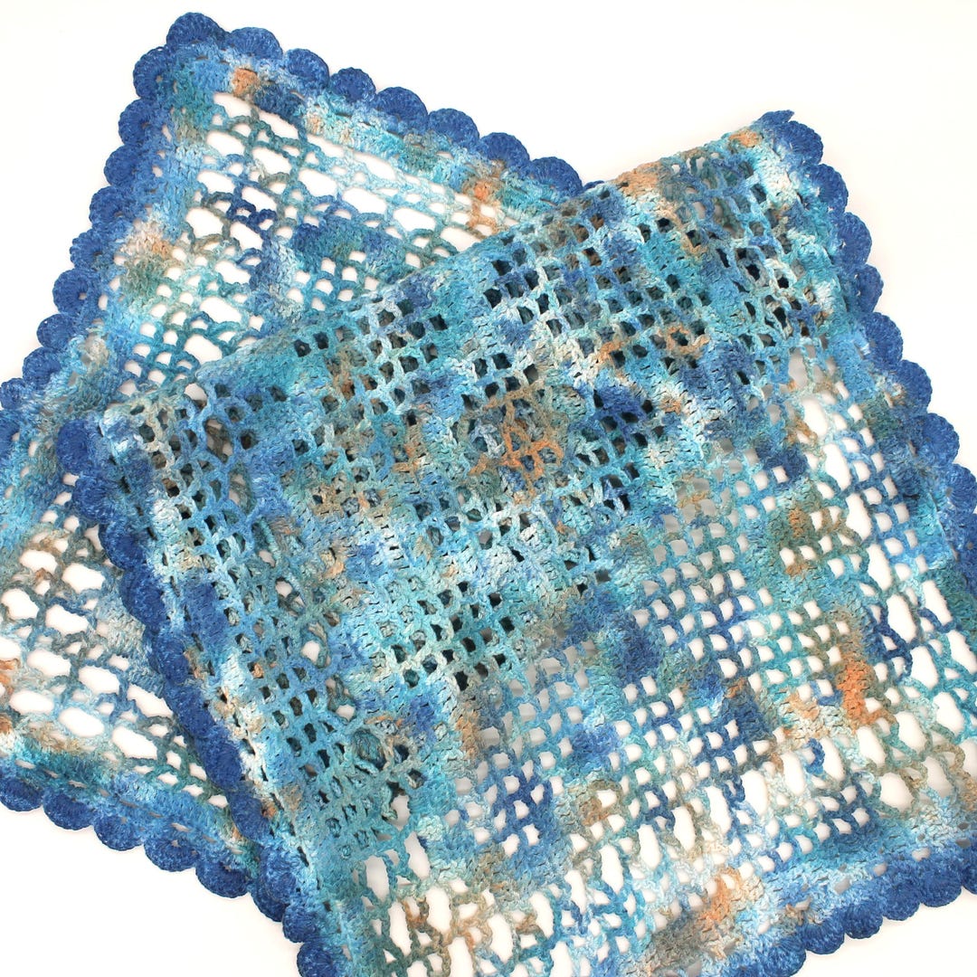 Hand Dyed Doily Runner Navy Blue Turquoise Orange Peach Aqua Unique ...