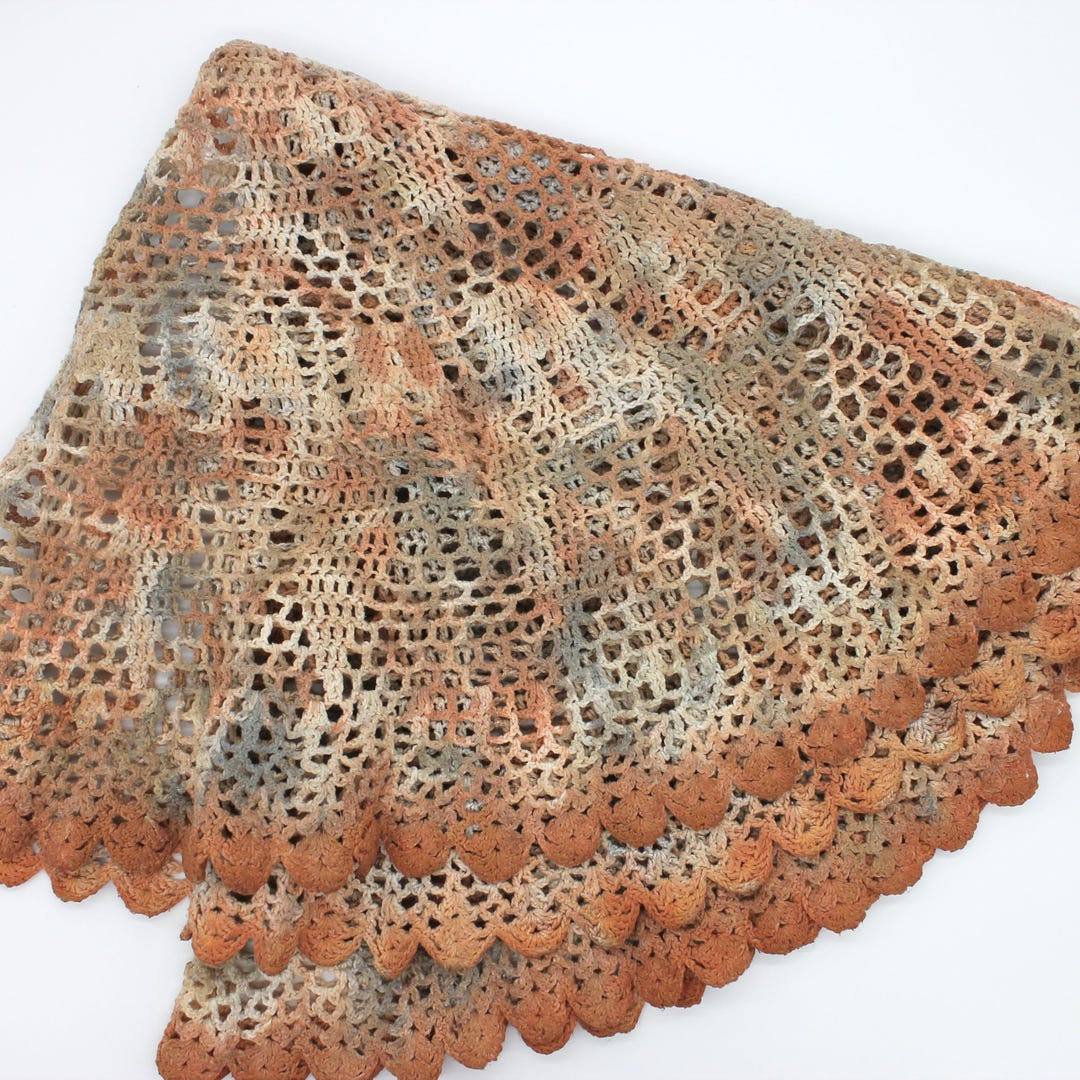 Hand Dyed Crochet Doily: Upcycled Tablecloth Orange Gray Tan - Etsy