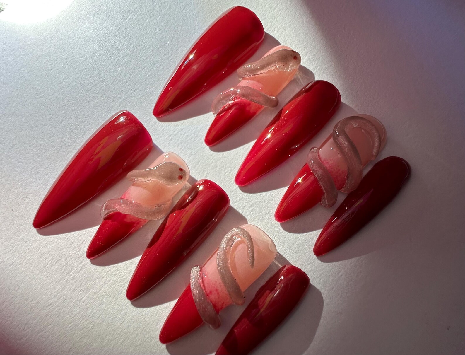 Red 3D Nails/ Snake Press on Nails/ 3D Nails/ Snake Nails/ Red Gel ...