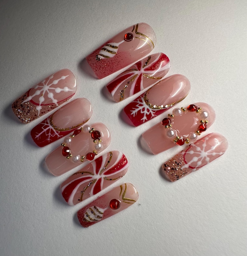 Christmas Nails: Peppermint Inspired Nails/ Square Nails/ Custom Nails ...