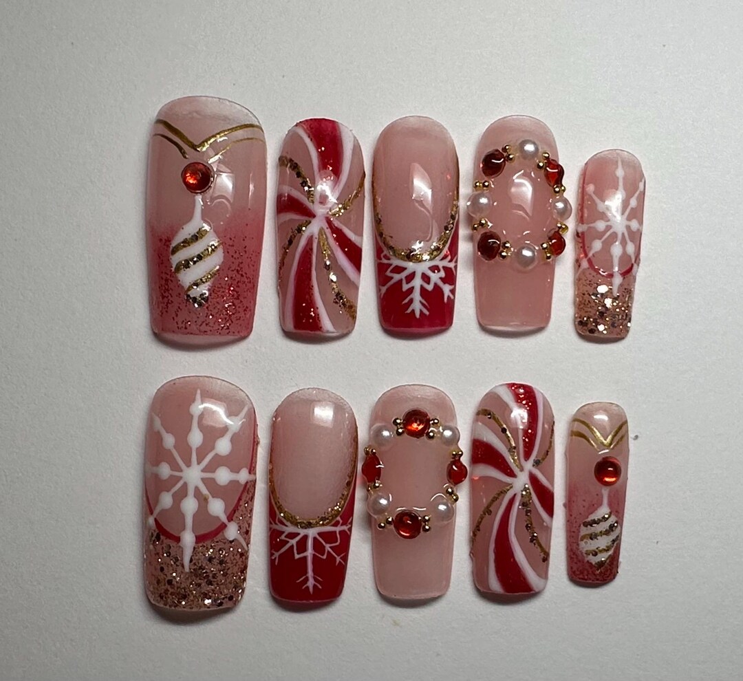 Christmas Nails: Peppermint Inspired Nails/ Square Nails/ Custom Nails ...