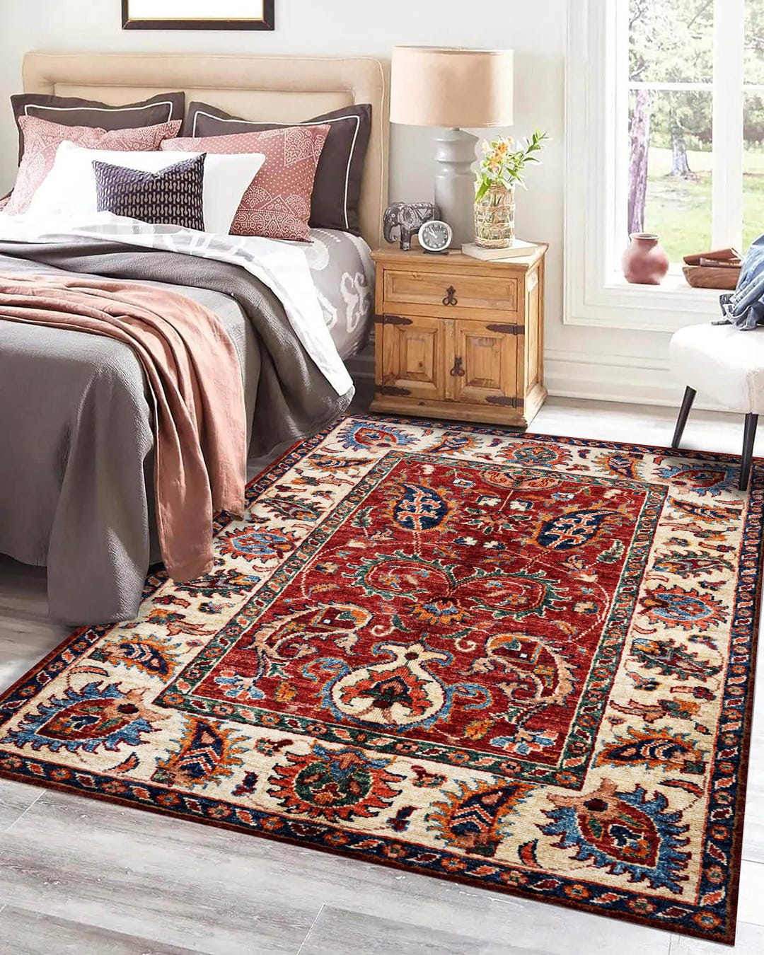 Burgundy Cream Floral Rug, Oversize Rug, Oriental Vintage Style Rug ...