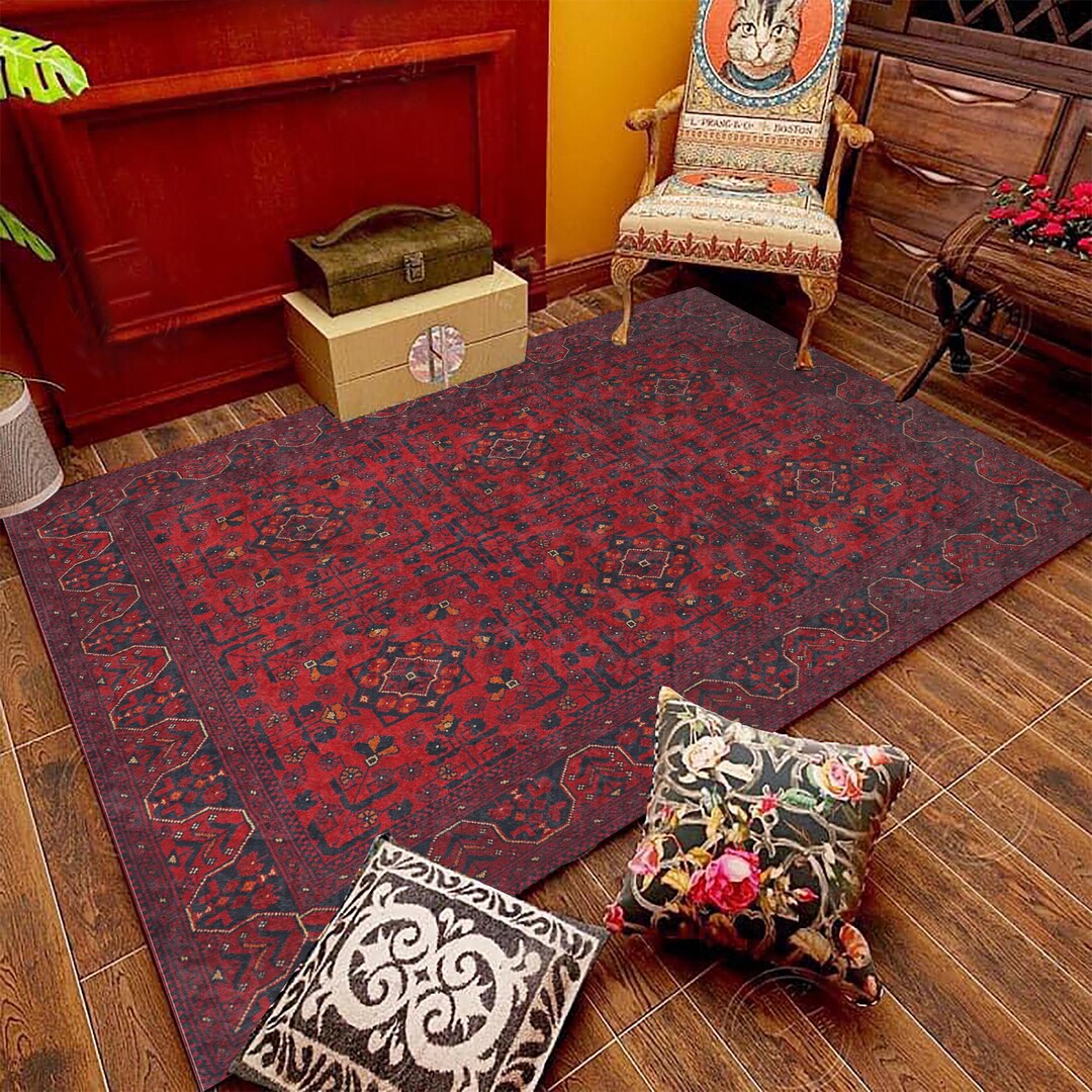Turkish Geometric Red Rug, Oversize Area Rugs, Red Carpet for Living ...